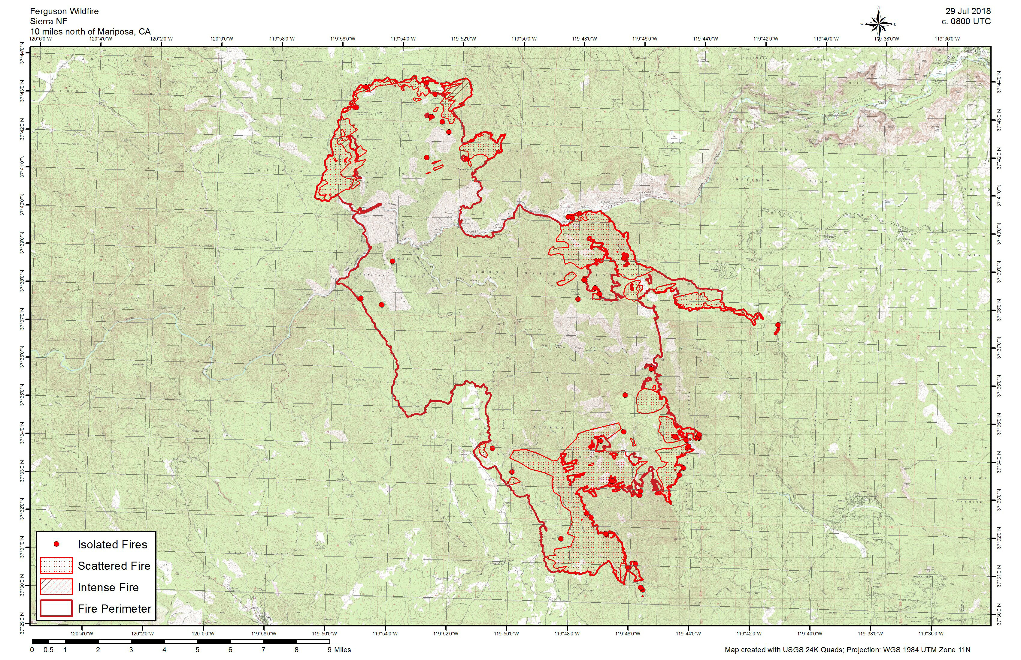 Sunday Morning, July 29 Infrared Map of the Ferguson Fire in Mariposa ...