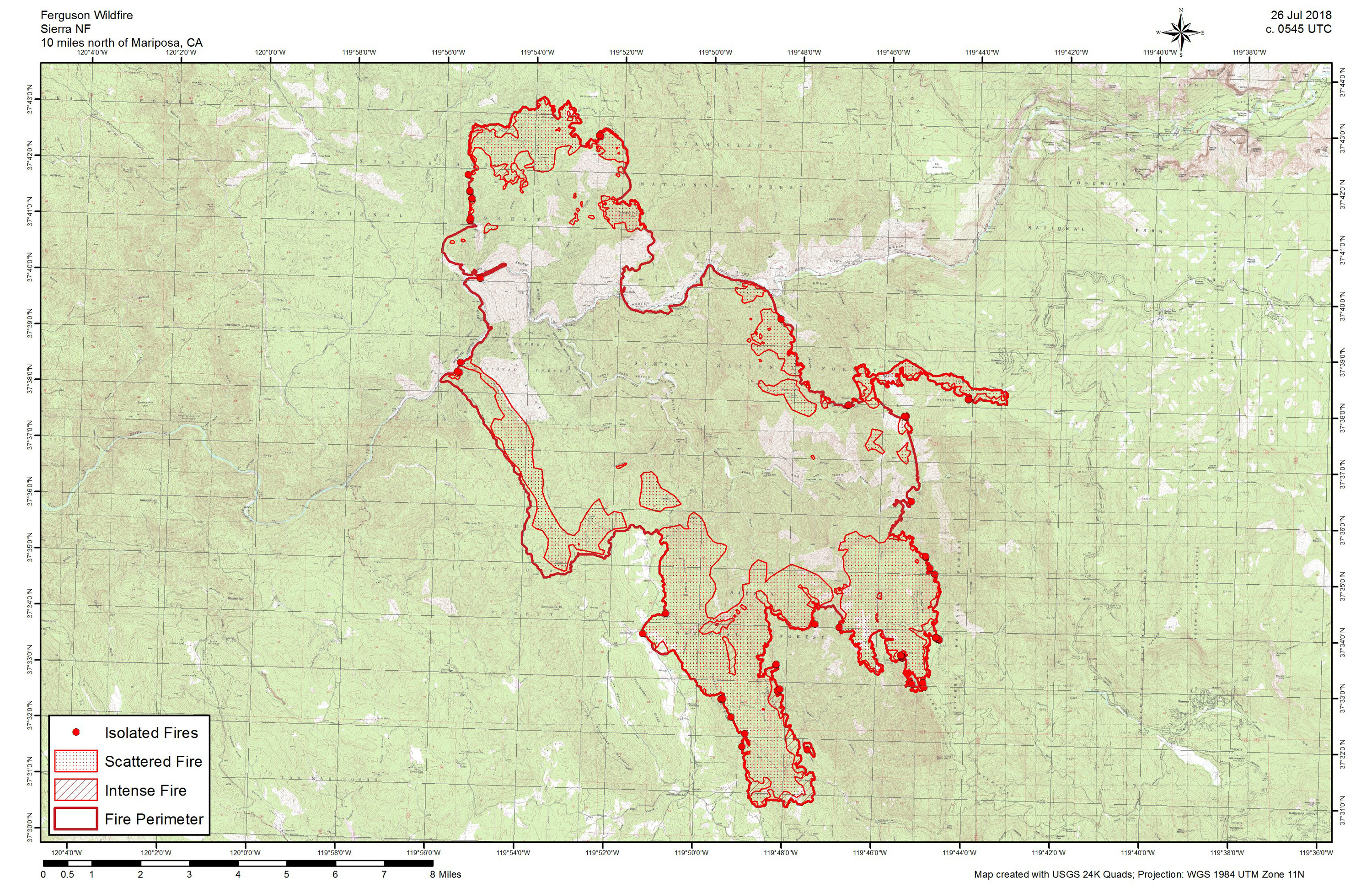 Thursday Morning Infrared Map of the Ferguson Fire in Mariposa County ...
